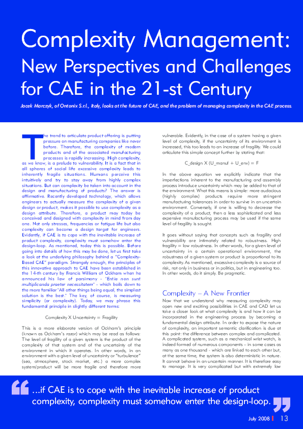 (PDF) Complexity management in engineering