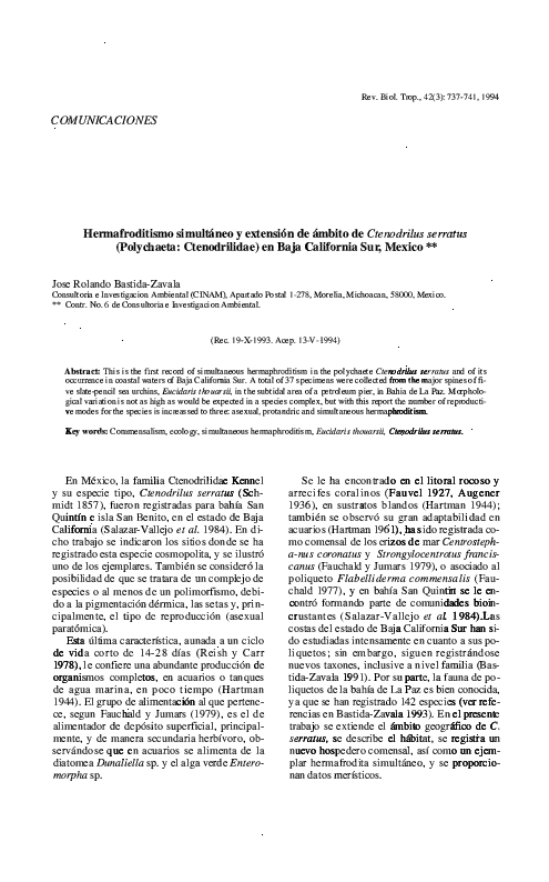 (PDF) Hermafroditismo simultáneo y extensión de ámbito de Ctenodrilus ...