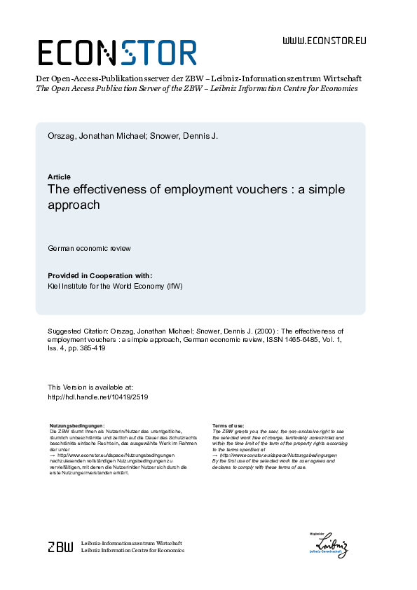 (PDF) The effectiveness of employment vouchers: a simple approach