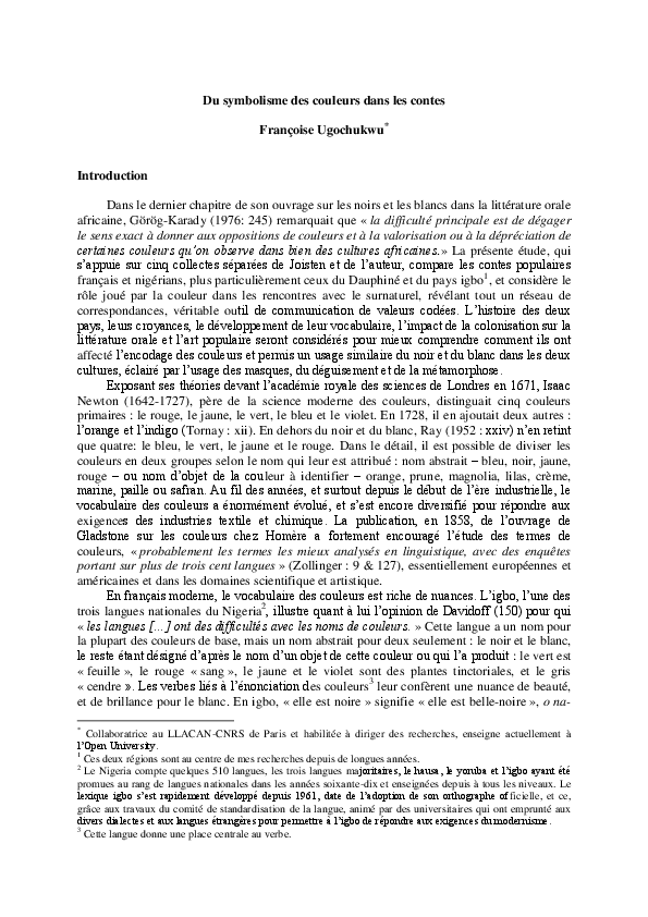 (PDF) Du symbolisme des couleurs dans les contes