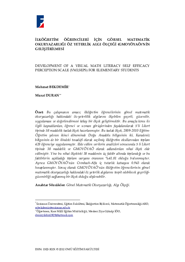 (PDF) Development of a visual math literacy self-efficacy perception ...