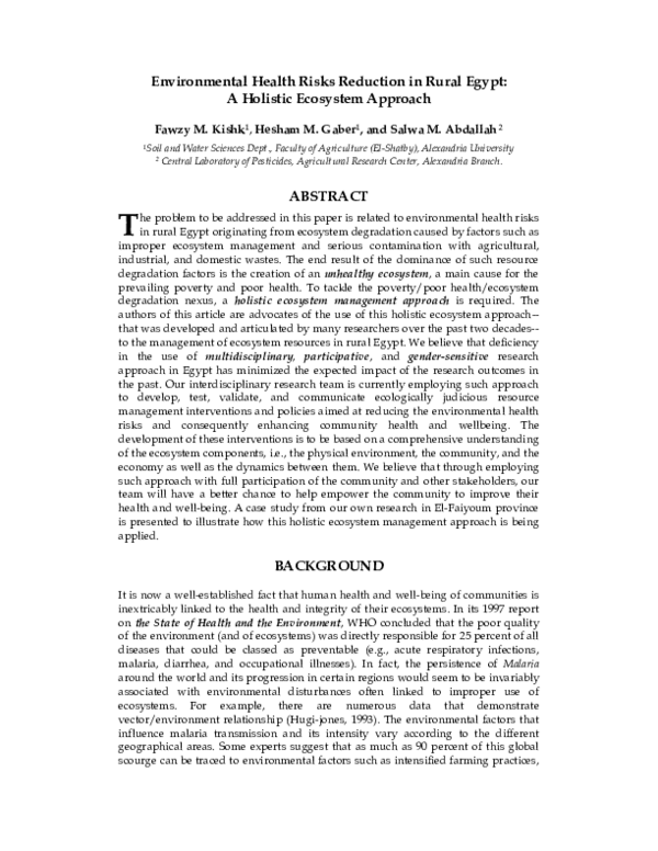 (PDF) Environmental Health Risks Reduction in Rural Egypt: A Holistic ...