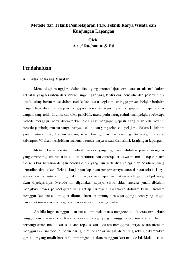 (DOC) Metode dan Teknik Pembelajaran PLS