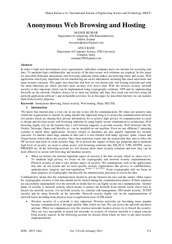 (PDF) Anonymous web browsing and hosting