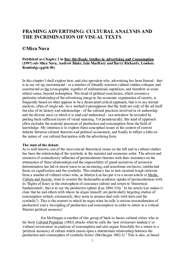 (PDF) Framing Advertising: Cultural analysis and the incrimination of ...