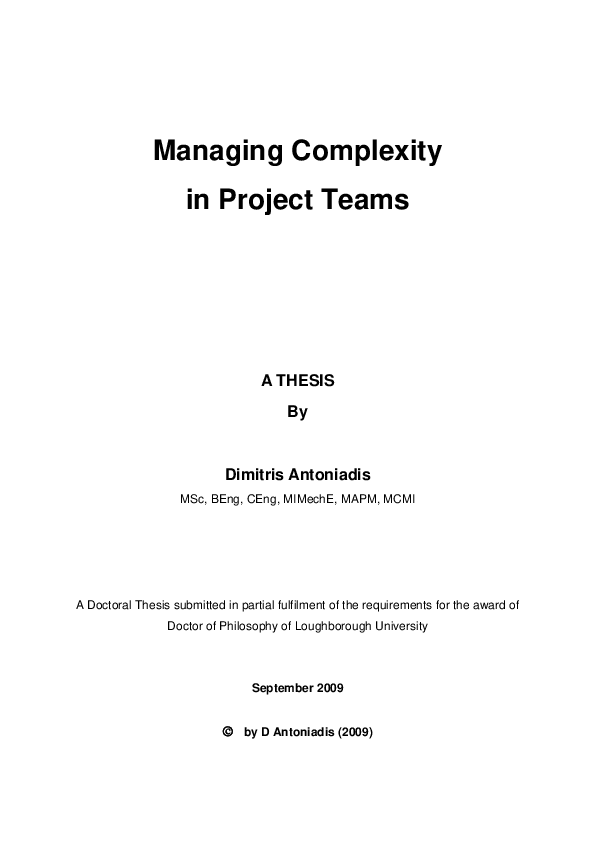 (PDF) Managing Complexity in Project Teams - Thesis Abstract and Chapters