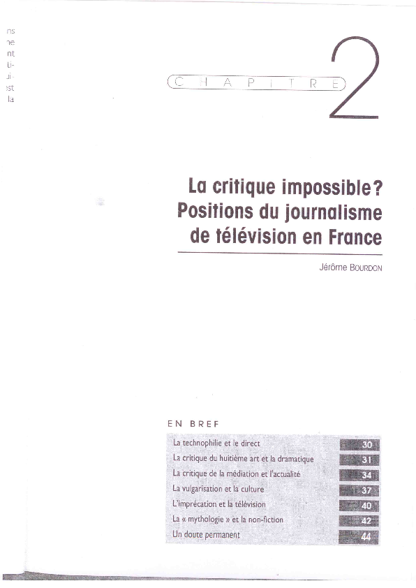 (PDF) Une critique impossible. Positions du journalisme de télévision ...