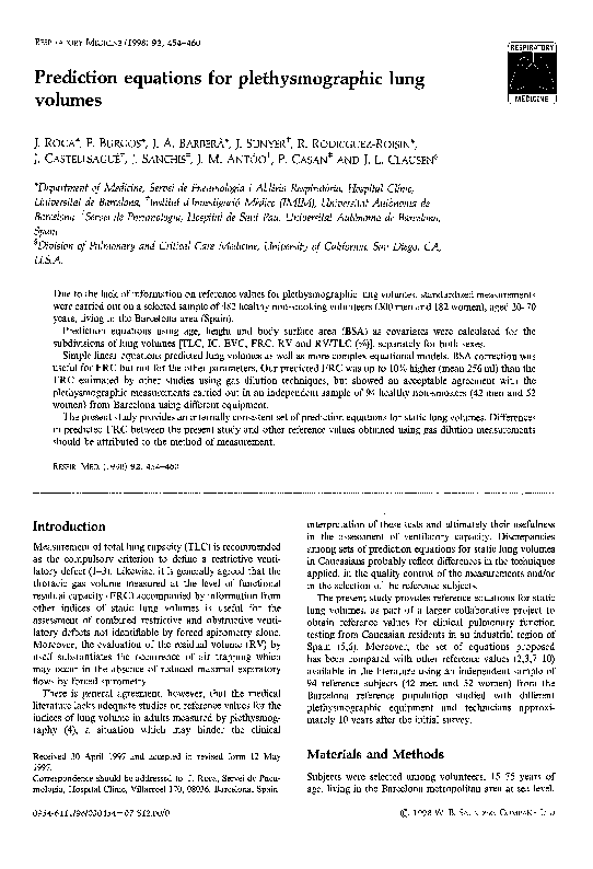 (PDF) Prediction equations for plethysmographic lung volumes