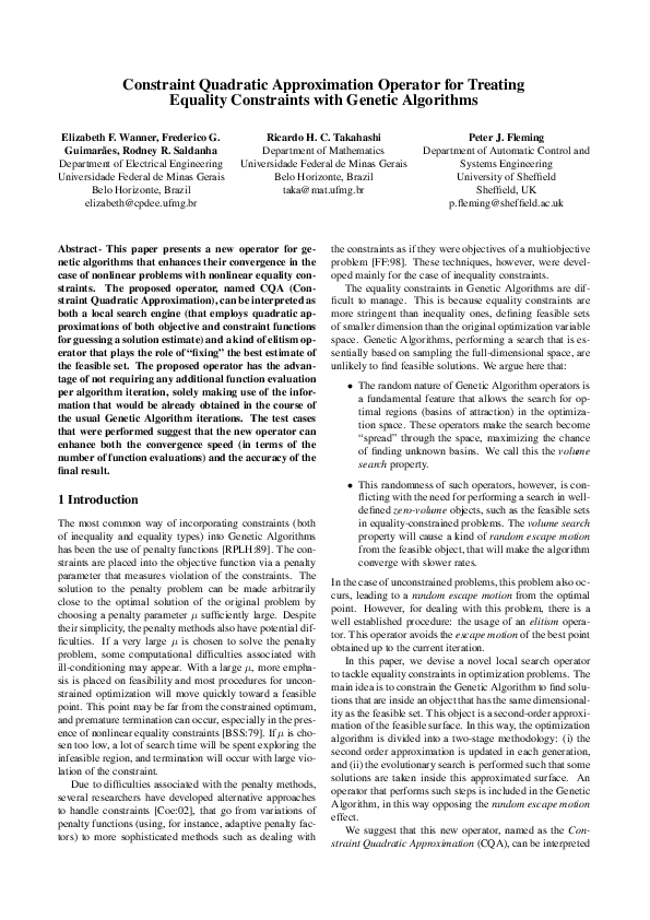 Pdf Constraint Quadratic Approximation Operator For Treating Equality Constraints With Genetic