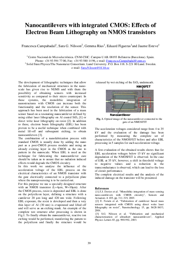 (PDF) Nanocantilevers with integrated CMOS: Effects of Electron Beam ...