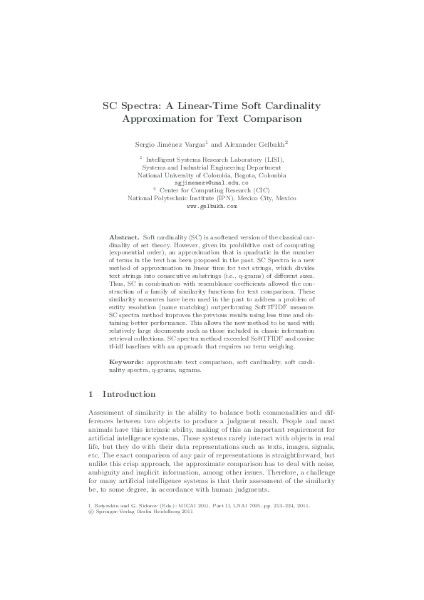 Pdf Sc Spectra A Linear Time Soft Cardinality Approximation For Text Comparison