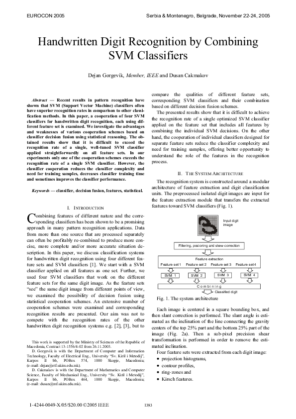 Pdf Handwritten Digit Recognition By Combining Svm Classifiers