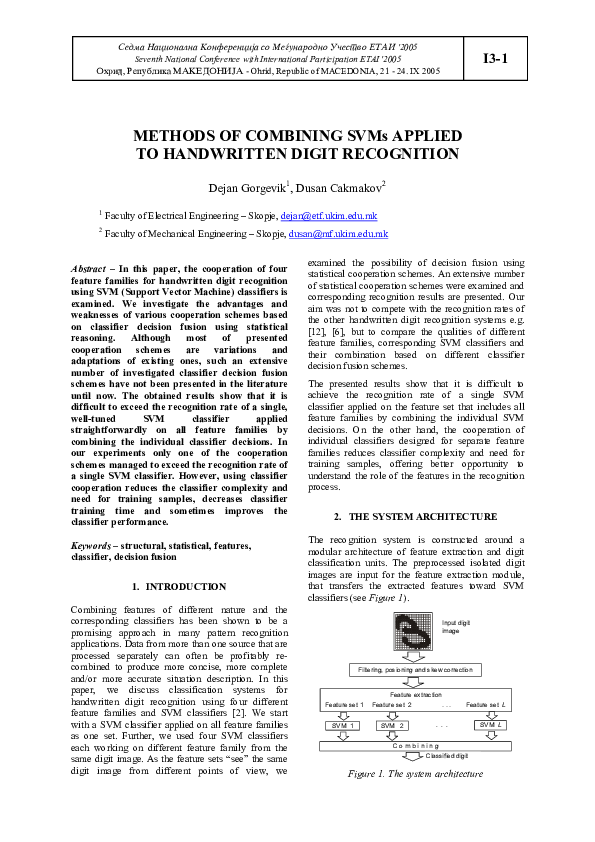 (PDF) Methods of Combining SVMs Applied to Handwritten Digit Recognition