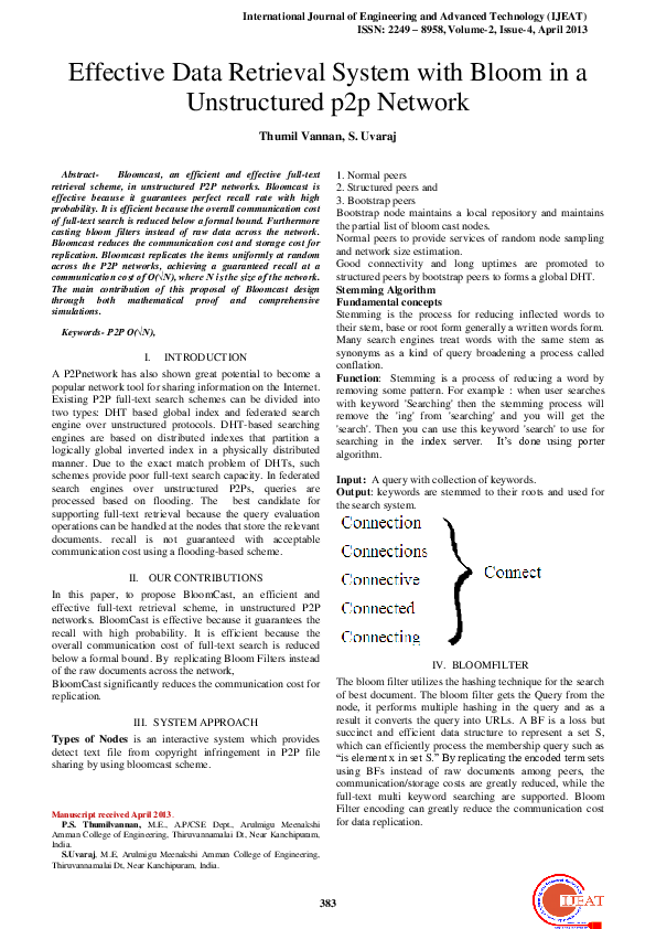 Effective Data Retrieval System with Bloom in a Unstructured p2p Network