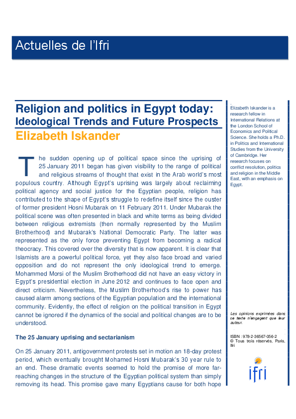 (PDF) Religion and politics in Egypt today: Ideological Trends and ...