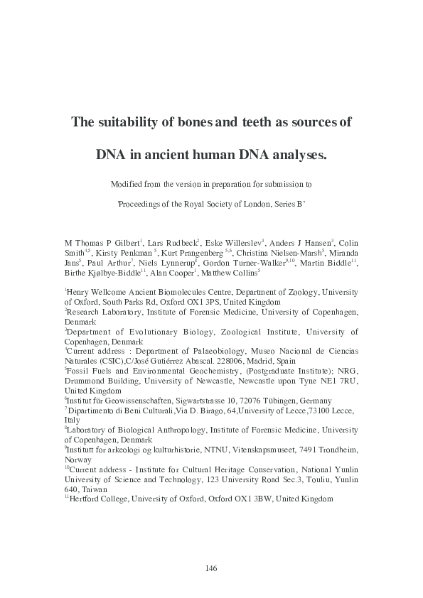 (PDF) The suitability of bones and teeth as sources of DNA in ancient ...