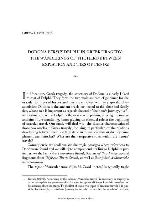 (PDF) Dodona versus Delphi in Greek Tragedy: the wanderings of the hero ...