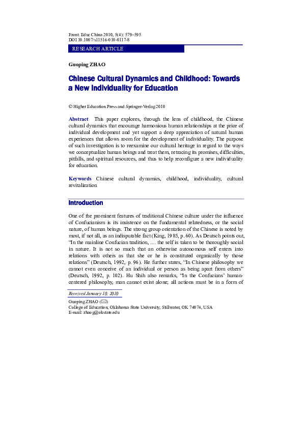 (PDF) Guoping Zhao. 2010. Chinese Cultural Dynamics and Childhood ...