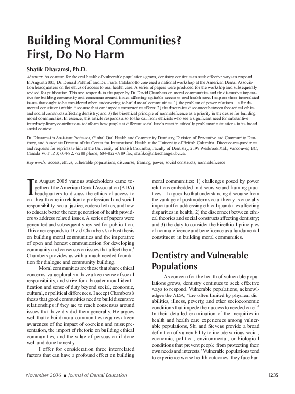 (PDF) Building moral communities? First, do no harm