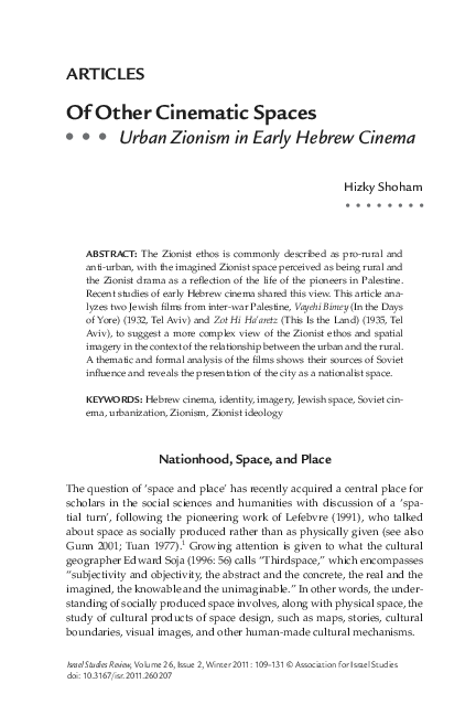 (PDF) Of Other Cinematic Spaces: Urban Zionism in Early Hebrew Cinema