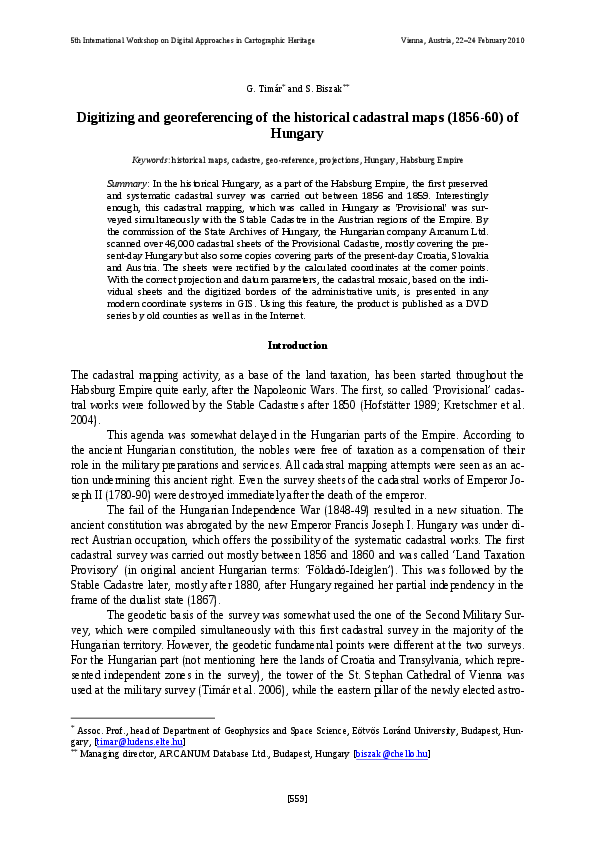 Pdf Digitizing And Georeferencing Of The Historical Cadastral Maps