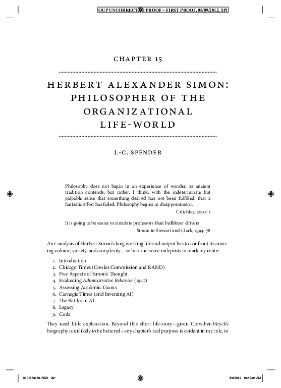 (PDF) Herbert Alexander Simon: Philosopher of the Organizational Life-world