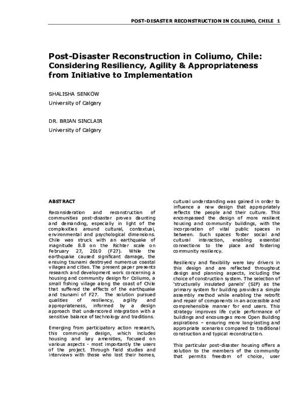 Post-Disaster Reconstruction