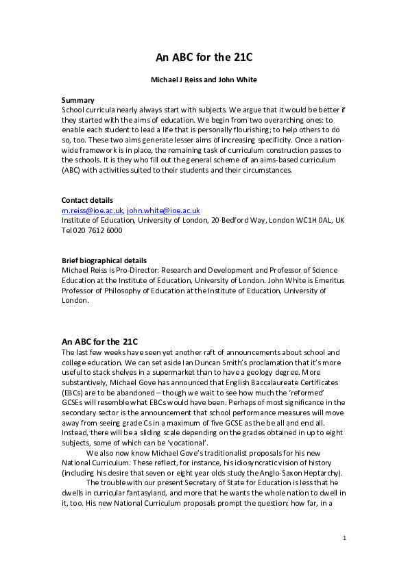 (PDF) Time for an alternative curriculum