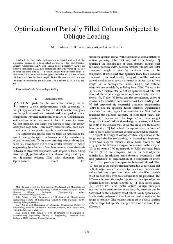 (PDF) Optimization of Partially Filled Column Subjected to Oblique Loading