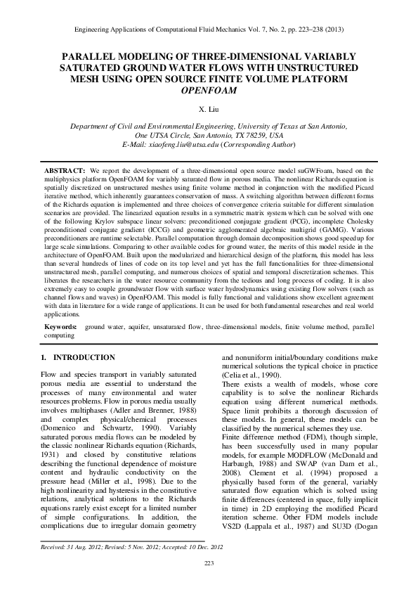 Parallel Modeling Of Three Dimensional Variably Saturated Ground Water Flows With Unstructured