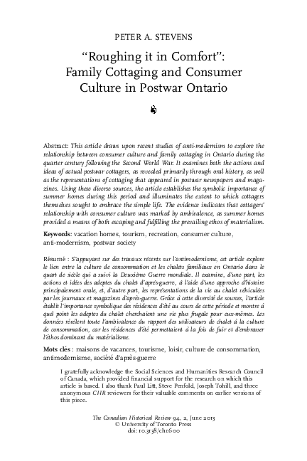 (PDF) "'Roughing it in Comfort': Family Cottaging and Consumer Culture ...