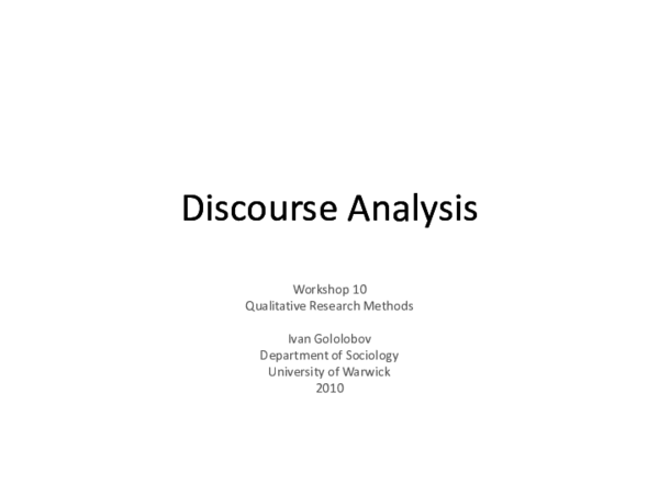 (PDF) Discourse Analysis