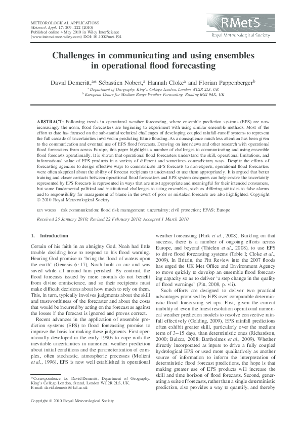 (PDF) Challenges in communicating and using ensembles in operational flood forecasting