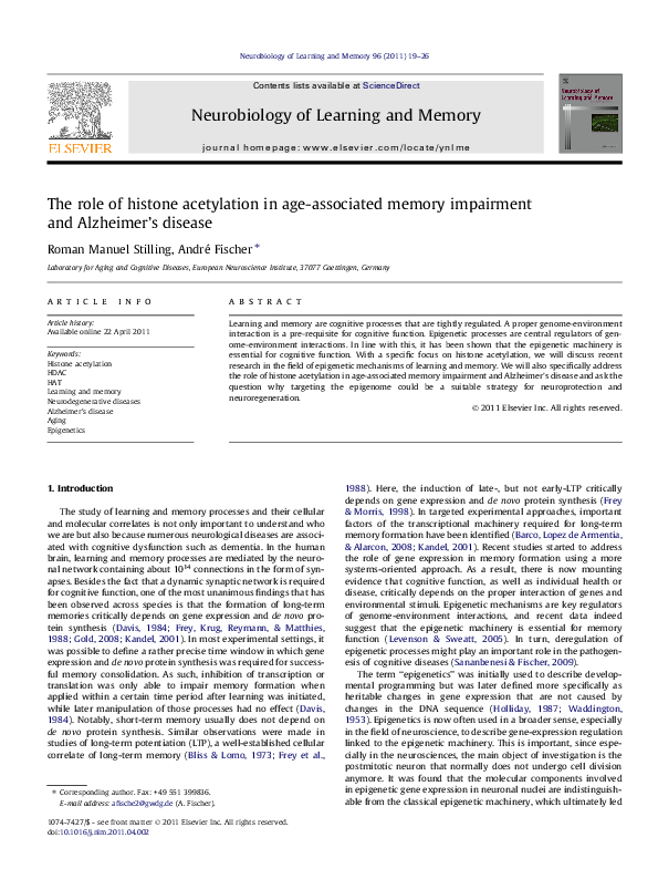 The role of histone acetylation in age-associated memory impairment and ...
