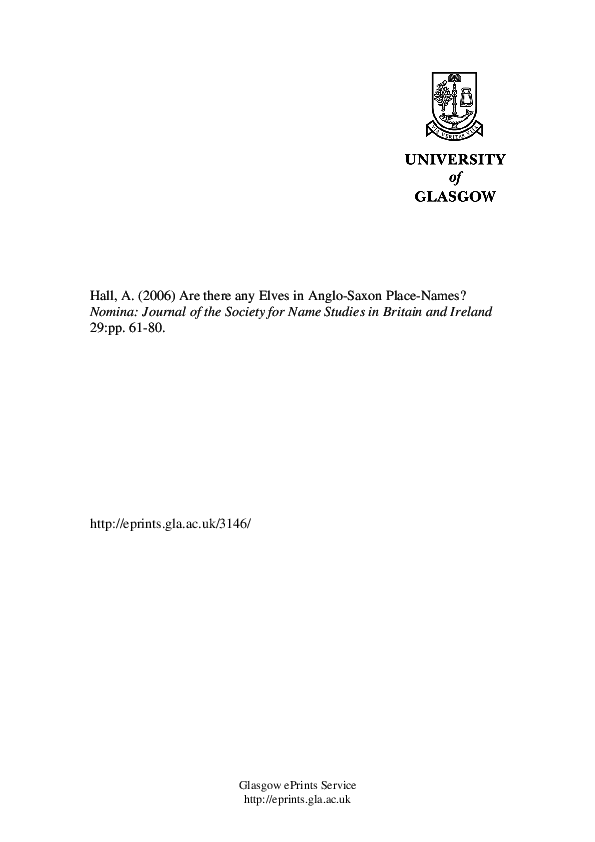 (PDF) Are there any Elves in Anglo-Saxon Place-Names?