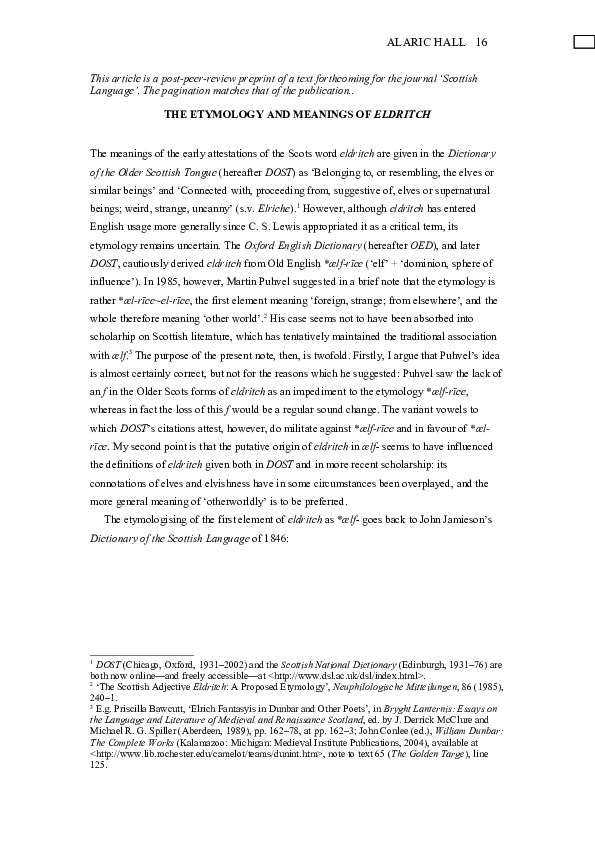 (PDF) The Etymology and Meanings of Eldritch