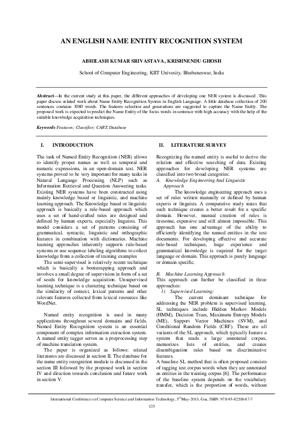 (PDF) An English Name Entity Recognition System