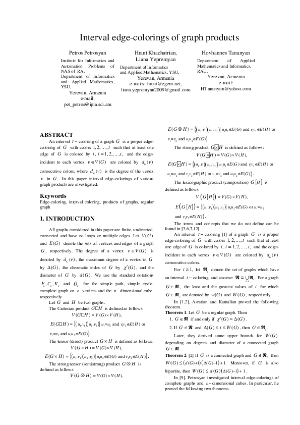 (PDF) Interval edge-colorings of graph products (PDF) Interval edge-colorings of graph products