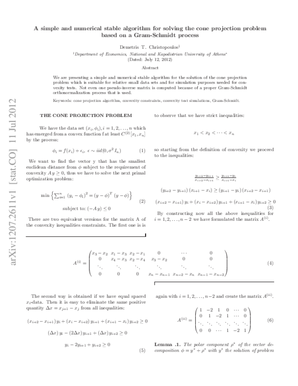 (PDF) A simple and numerical stable algorithm for solving the cone projection problem based on a ...