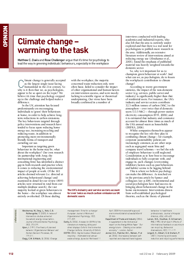 (PDF) Climate change - Warming to the task