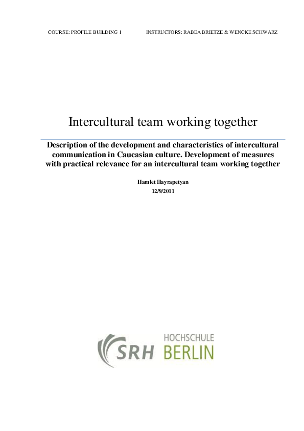 (PDF) Intercultural team working together: Description of the ...