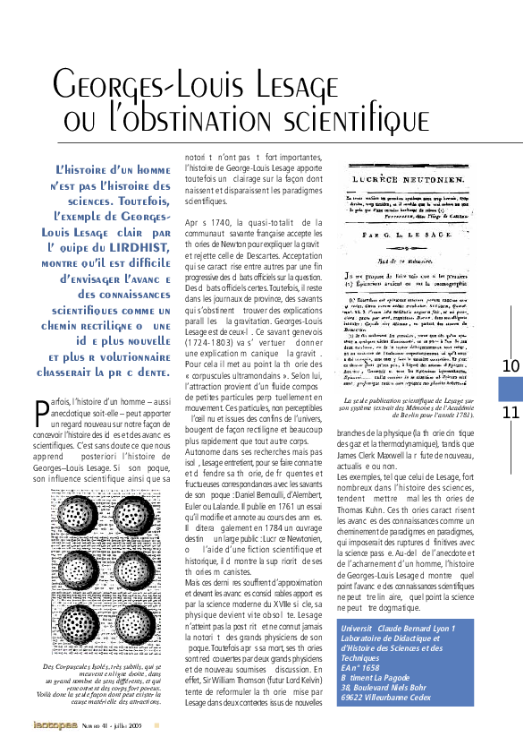 (PDF) Georges-Louis Lesage ou l’obstination scientifique
