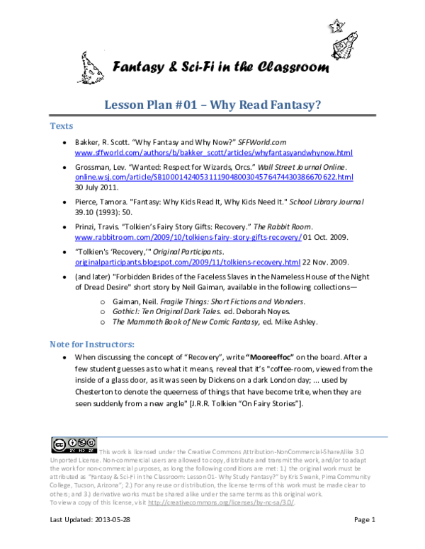 (PDF) Lesson 01 - Why Study Fantasy? (Fantasy & Sci-Fi in the Classroom)