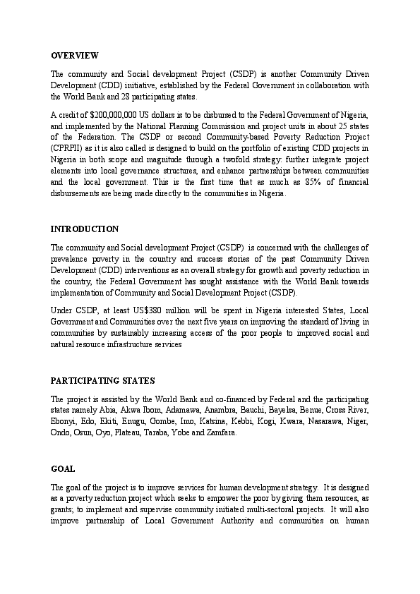 (DOC) The community and Social development Project