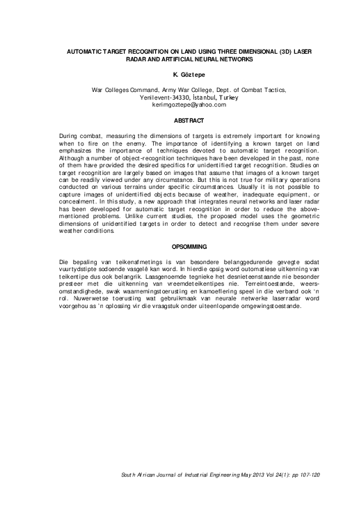 (PDF) AUTOMATIC TARGET RECOGNITION ON LAND USING THREE DIMENSIONAL (3D) LASER RADAR AND ...
