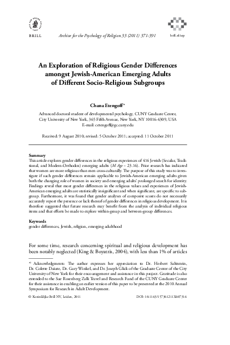 (PDF) An Exploration of Religious Gender Differences amongst Jewish ...