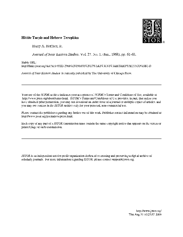 (PDF) Hittite tarpiš and Hebrew teraphim