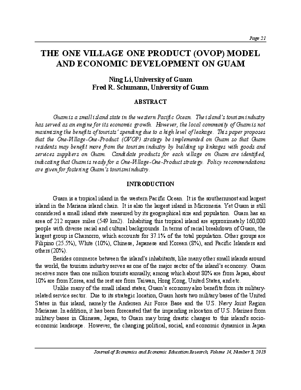 (PDF) The One Village One Product (OVOP) Model and Economic Development ...