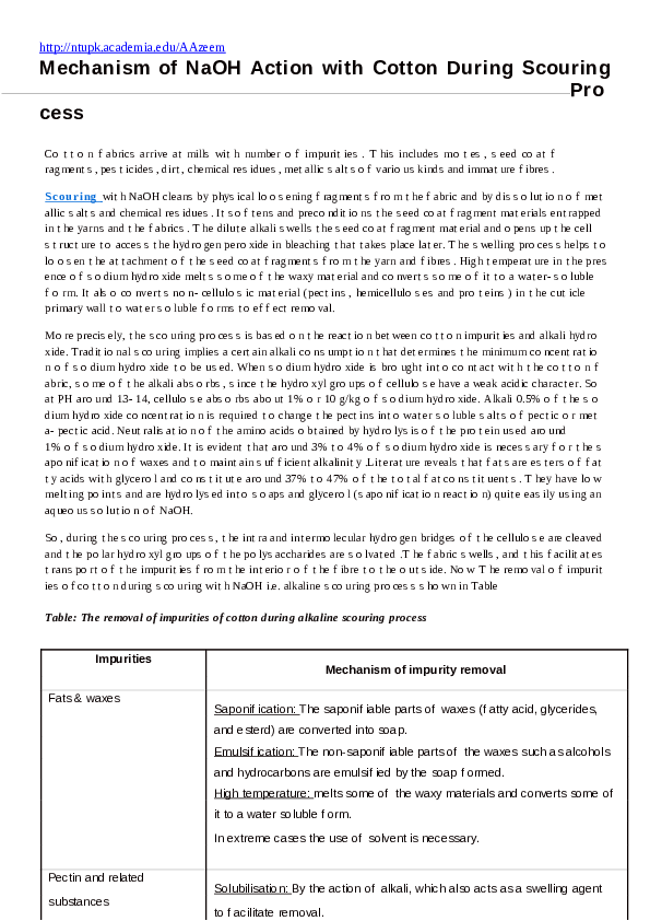 (PDF) Mechanism of NaOH action with cotton during scouring process