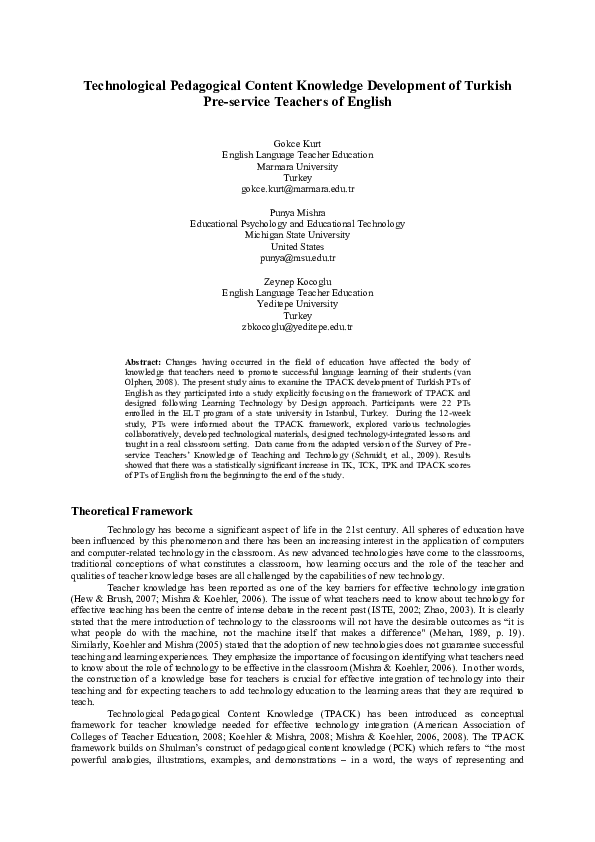 (PDF) Technological Pedagogical Content Knowledge Development of ...